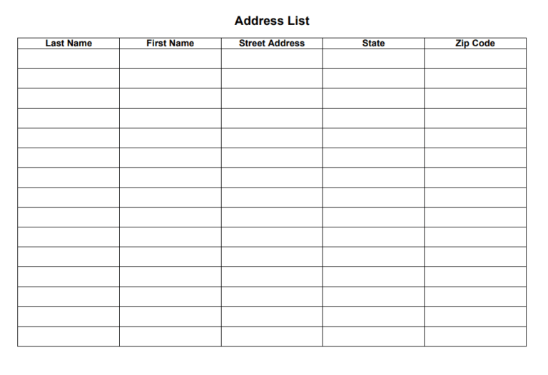 Address List Templates | 16+ Free Printable Xlsx, Word & PDF Samples ...