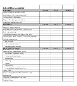 College Comparison Work List Sample | Free Excel Templates