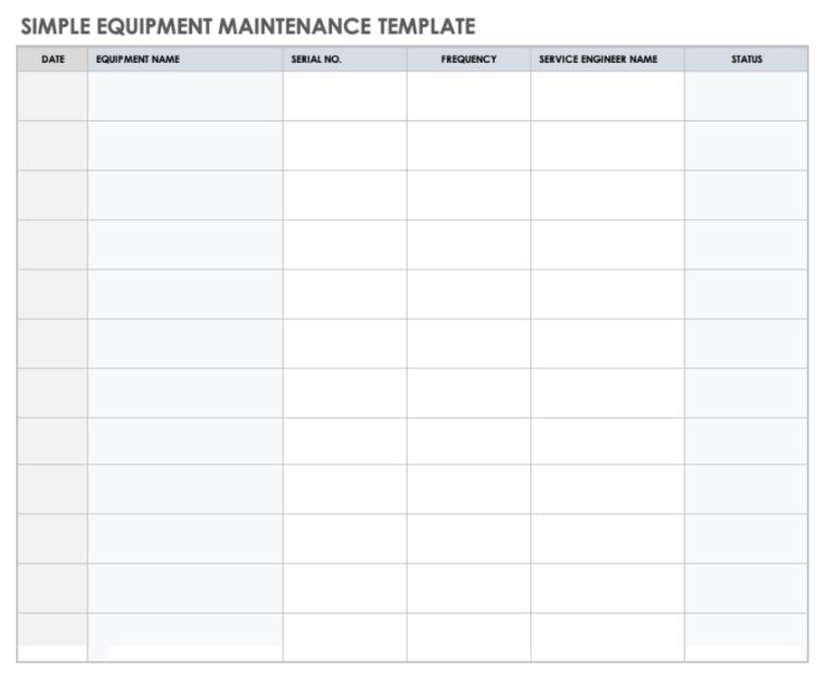 Equipment Maintenance List template Excel | Free Excel Templates
