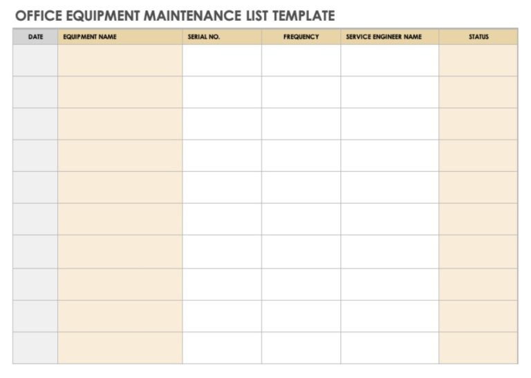 Office Equipment Maintenance List Template | Free Excel Templates