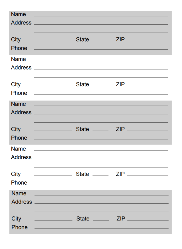 Printable Address List Template | Free Excel Templates