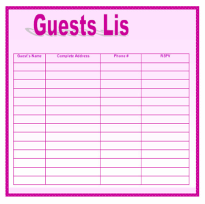 Printable Guest List Template | Free Excel Templates