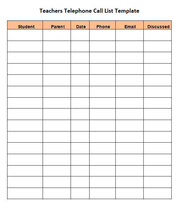 Teachers Telephone Call List Template | Free Excel Templates