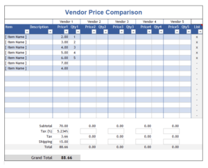Vendor Comparison List Templates | 11+ Free Printable Xlsx, PDF & Word ...