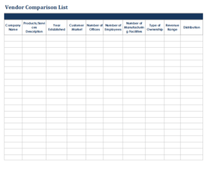 Vendor Comparison List Template Excel | Free Excel Templates