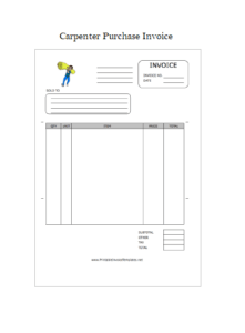 Carpenter Purchase Invoice Template | Free Excel Templates