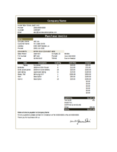 Purchase Invoice Templates | 18+ Free Printable Xlsx, Docs & PDF ...