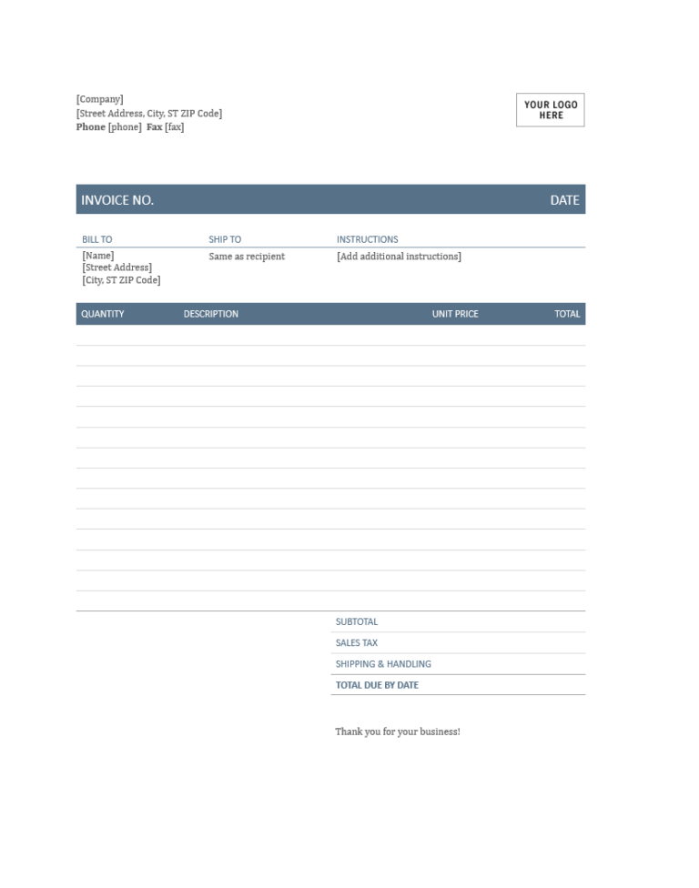 Printable Service Invoice Template | Free Excel Templates