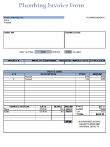 Plumbing Invoice Form | Free Excel Templates