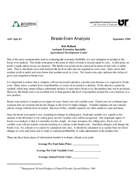 Break Even Analysis Template PDF | Free Excel Templates
