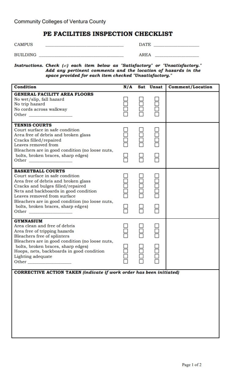Facility Inspection Checklist Template | Free Excel Templates