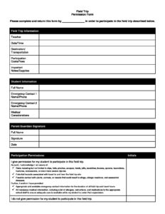 School Field Trip Permission Form | Free Excel Templates