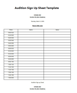 Audition Sign Up Sheet Template | Free Excel Templates