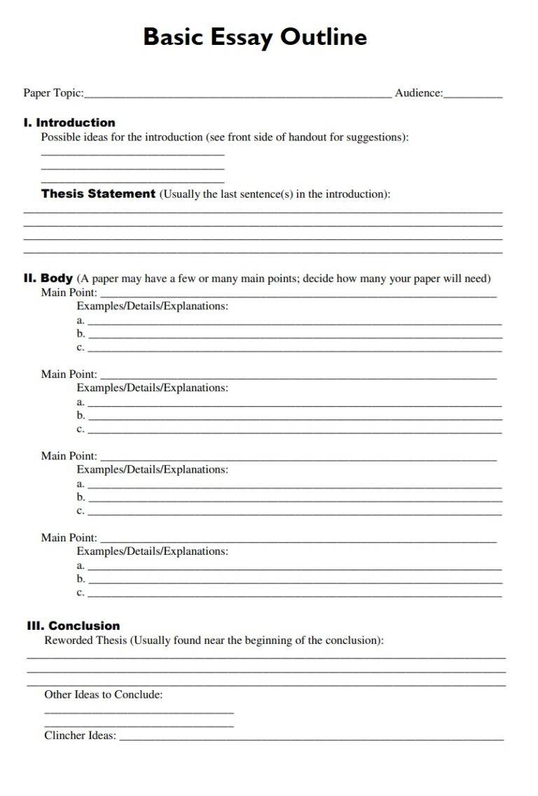 Basic Essay Outline Example | Free Excel Templates