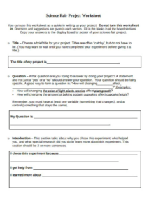 Science Fair Project Worksheet Template | Free Excel Templates