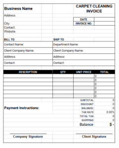 Carpet Cleaning Invoice Templates | 10+ Free Printable Xlsx, Docs and ...