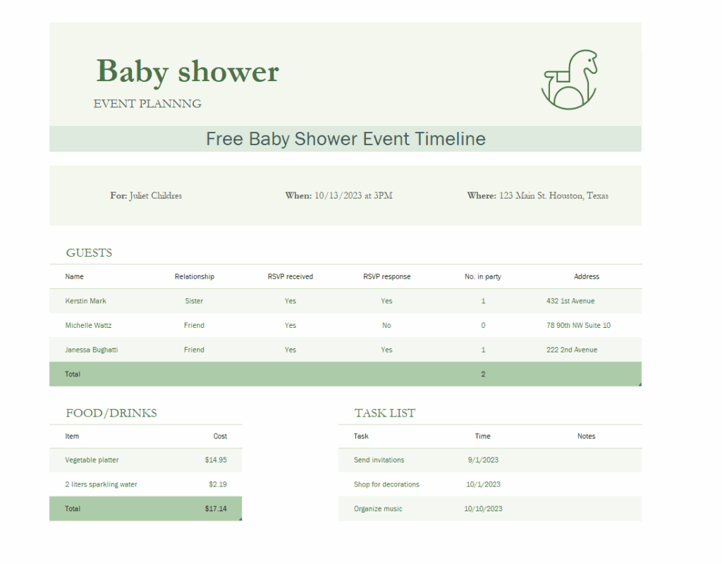 Free Baby Shower Event Timeline Template | Free Excel Templates