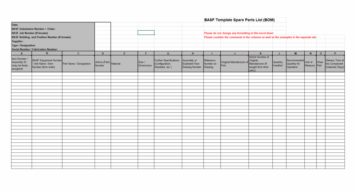 Spare Parts List Template | 7+ Free Printable Xlsx, Docs and PDF ...