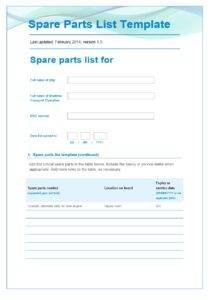 Spare Parts List Template MS Word | Free Excel Templates